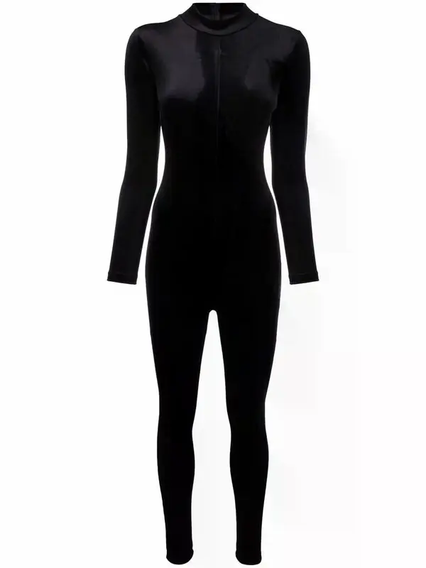 Alchemy Fashions Velvet-effect Long-sleeve Jumpsuit - Black