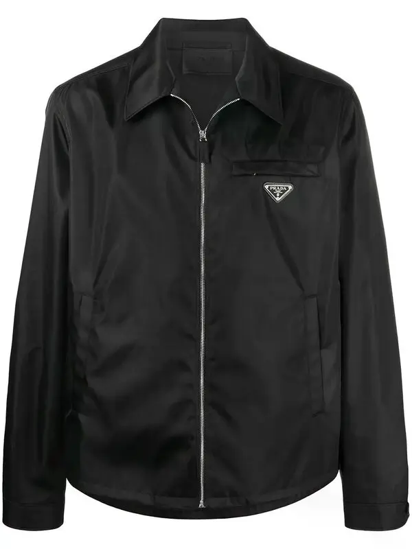 Prada Re-nylon Logo Patch Zip-up Jacket - Black