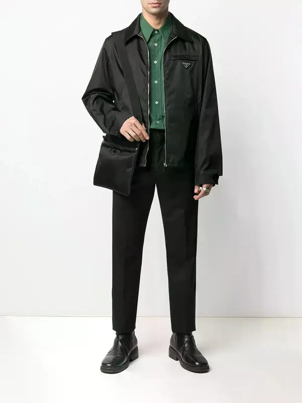 Prada Re-nylon Logo Patch Zip-up Jacket - Black