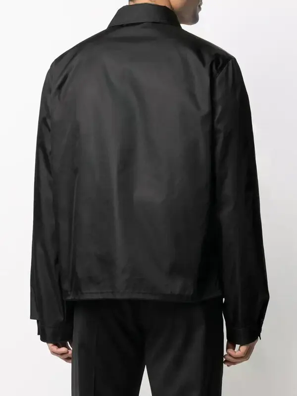 Prada Re-nylon Logo Patch Zip-up Jacket - Black