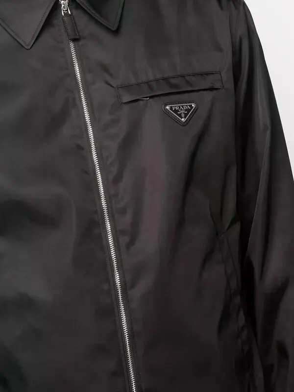 Prada Re-nylon Logo Patch Zip-up Jacket - Black