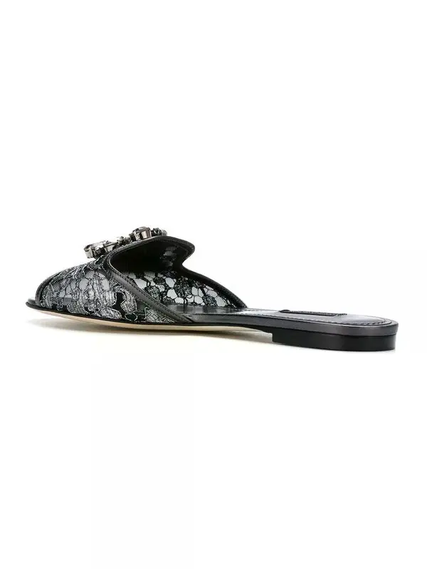 Dolce & Gabbana Bianca Rainbow Lace Brooch-detail Sandals - Black