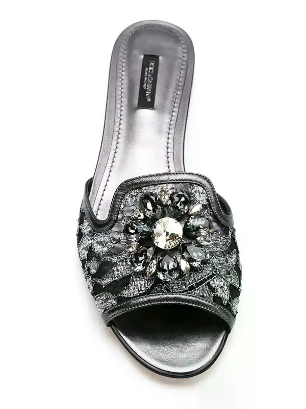 Dolce & Gabbana Bianca Rainbow Lace Brooch-detail Sandals - Black