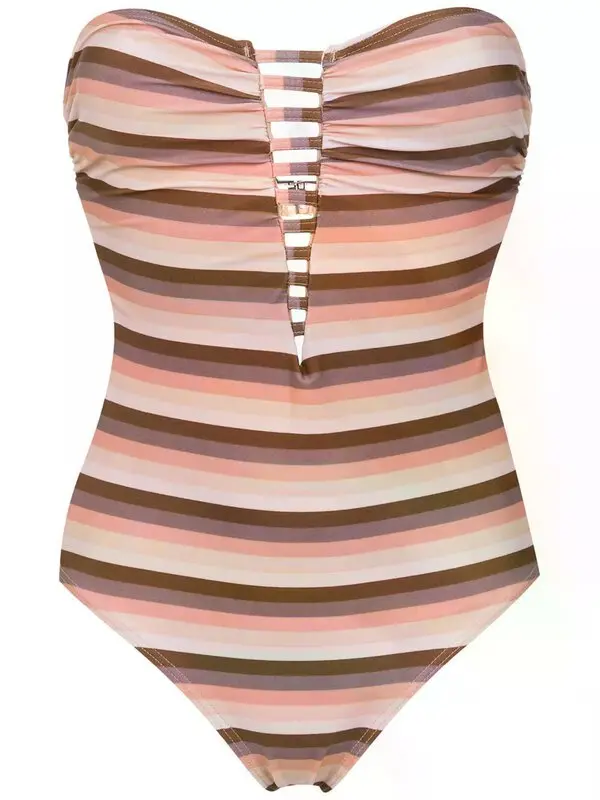 AMIR SLAMA Striped Swimsuit - Brown