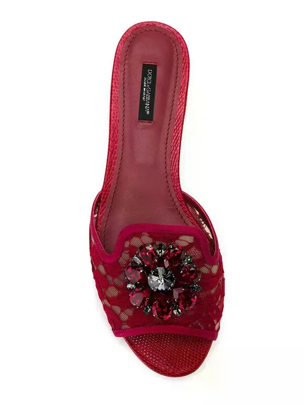 Dolce & Gabbana Bianca Rainbow Lace Brooch-detail Sandals - Red