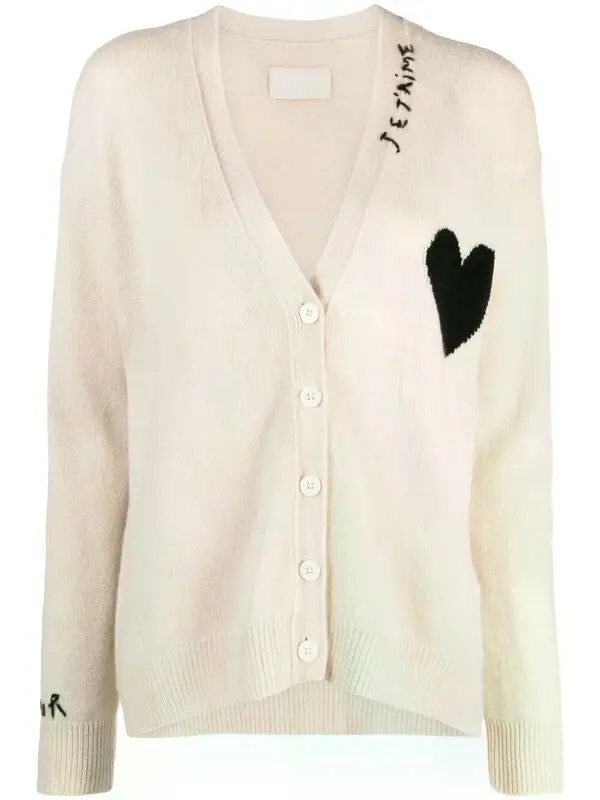 Zadig&Voltaire Mirka Heart-embroidered Cashmere Cardigan - Neutrals