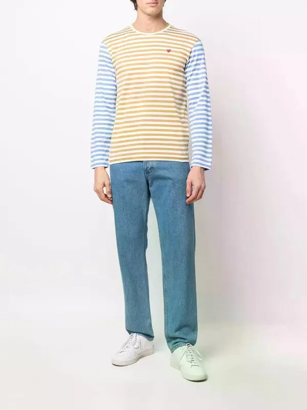 Play Comme Des Garcon Logo-embroidered Stripe-print T-shirt