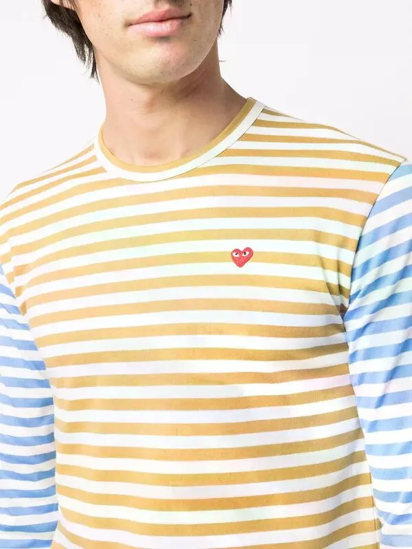 Play Comme Des Garcon Logo-embroidered Stripe-print T-shirt