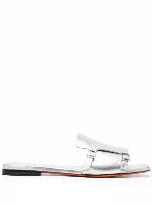 Santoni Metallic Leather Slip-on Sandals