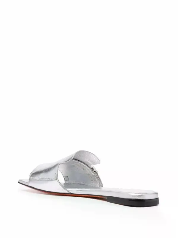 Santoni Metallic Leather Slip-on Sandals