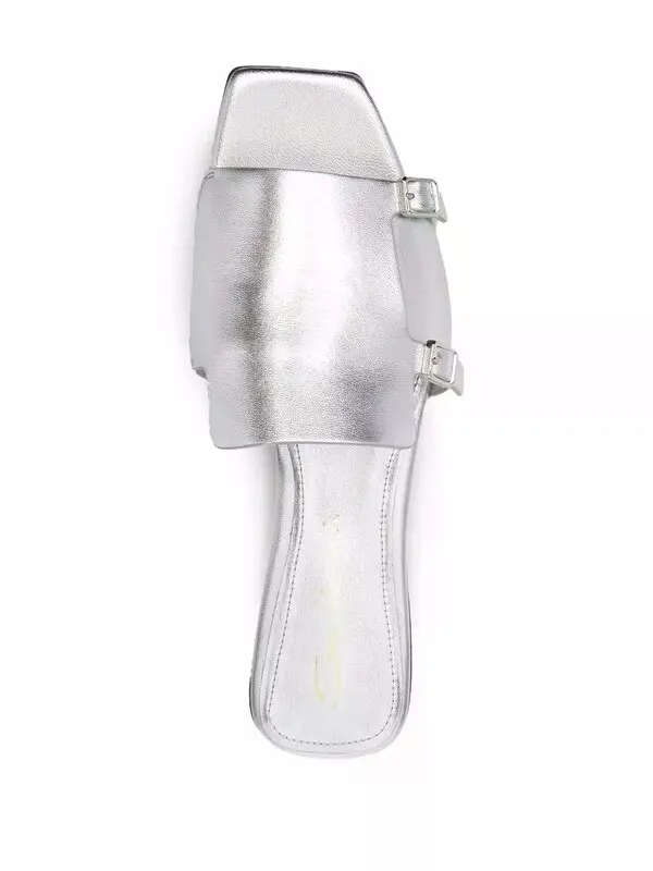 Santoni Metallic Leather Slip-on Sandals