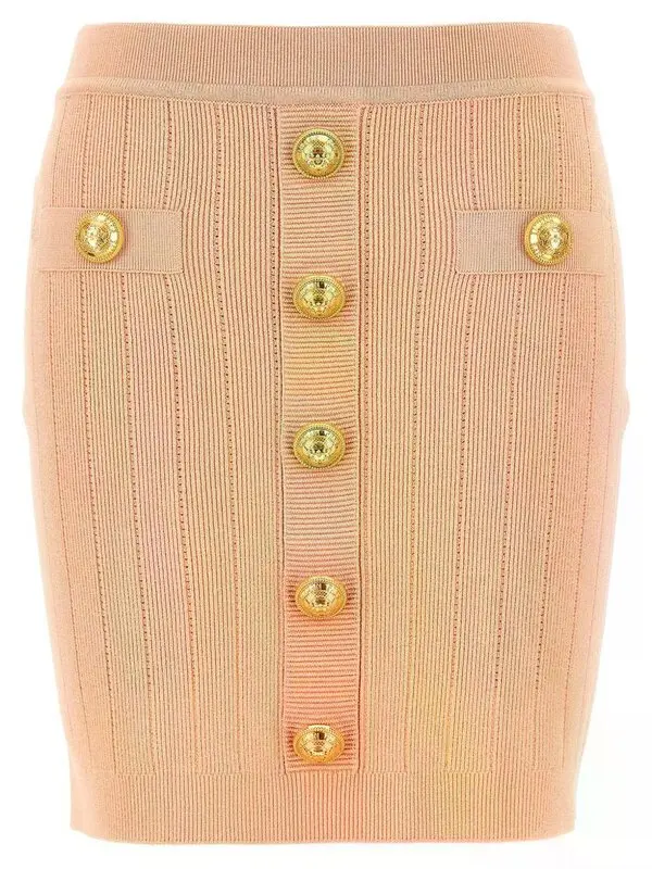Balmain Buttoned Knitted Midi Skirt - Pink