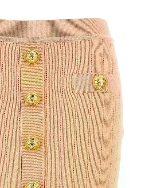 Balmain Buttoned Knitted Midi Skirt - Pink