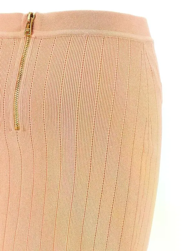 Balmain Buttoned Knitted Midi Skirt - Pink