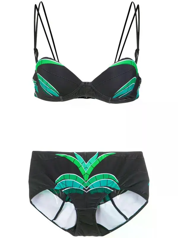 AMIR SLAMA Tropical Print Bikini Set - Black