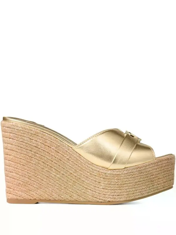 JIMMY CHOO Leda Wedge 100 Espadrilles In Metallic Nappa Leather - Gold