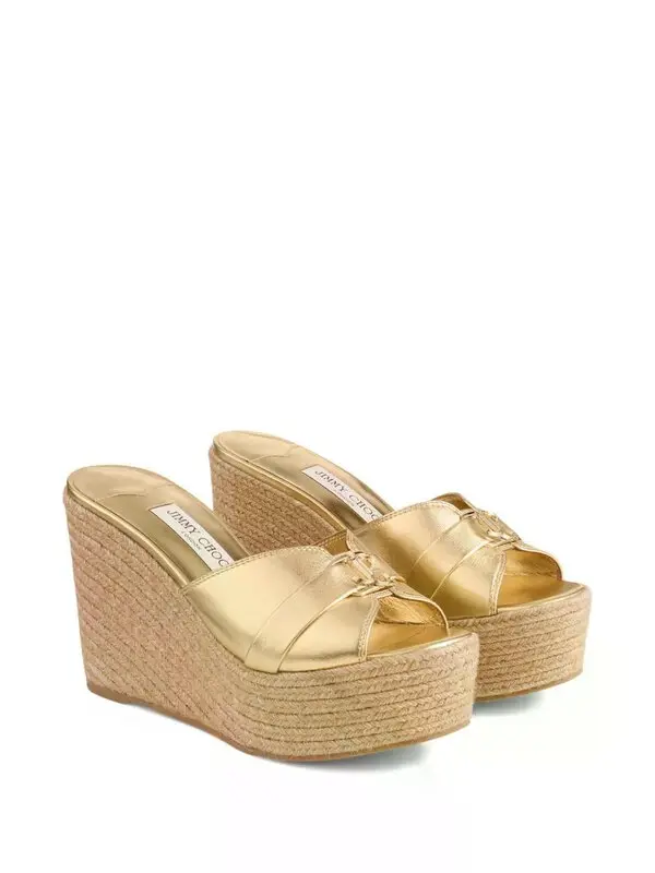 JIMMY CHOO Leda Wedge 100 Espadrilles In Metallic Nappa Leather - Gold