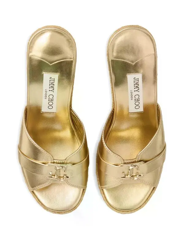 JIMMY CHOO Leda Wedge 100 Espadrilles In Metallic Nappa Leather - Gold