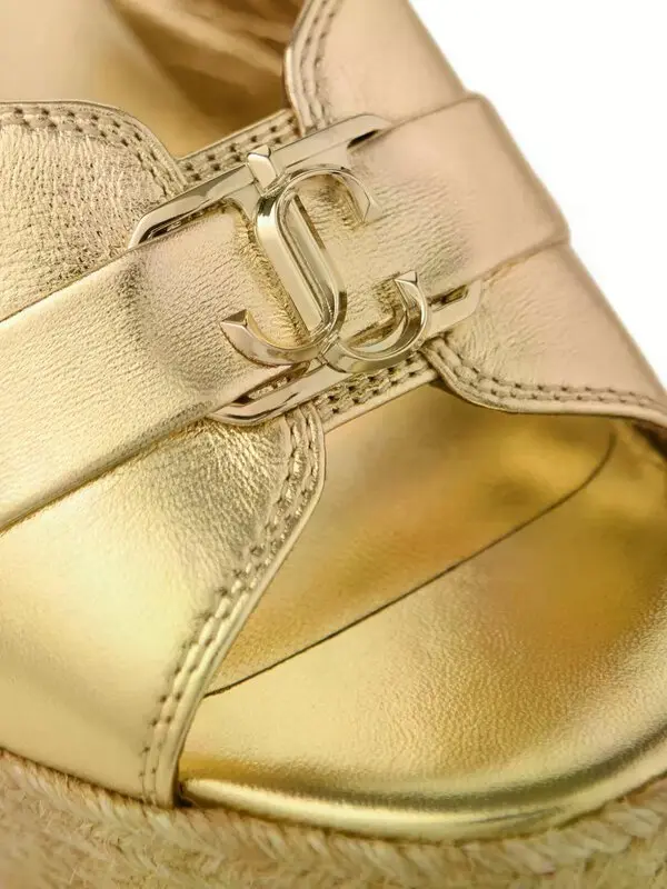JIMMY CHOO Leda Wedge 100 Espadrilles In Metallic Nappa Leather - Gold