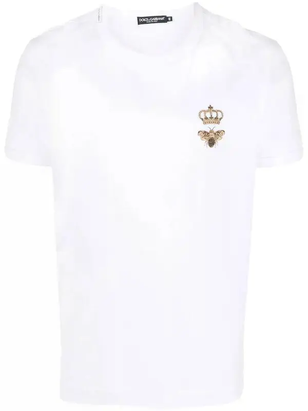 Dolce & Gabbana Embroidered Bee Cotton T-shirt - White