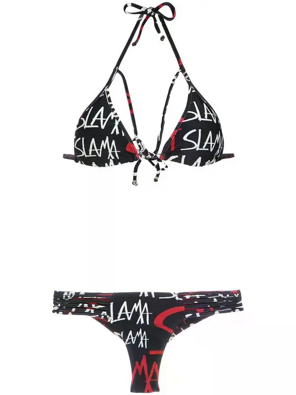 AMIR SLAMA Logo Print Bikini Set - Black