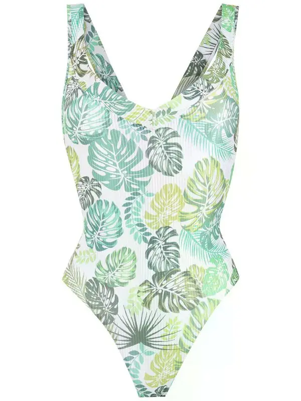 AMIR SLAMA Palm Leaf Print Swimsuit - Green