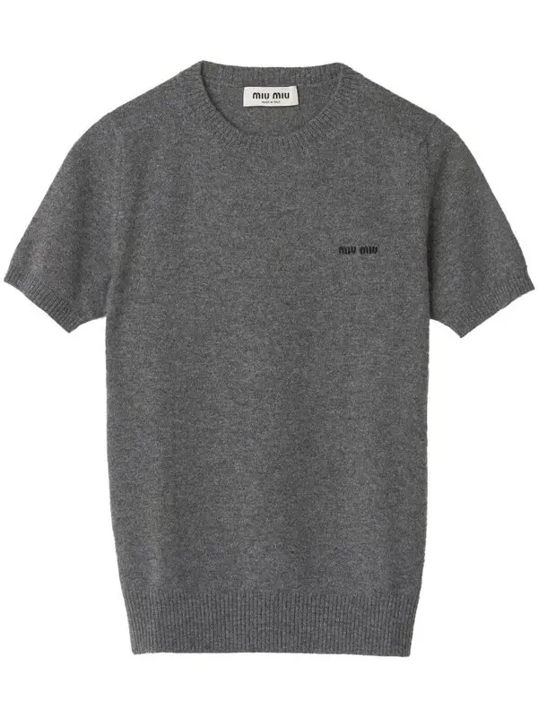 Miu Miu Cashmere Sweater With Logo - Grey