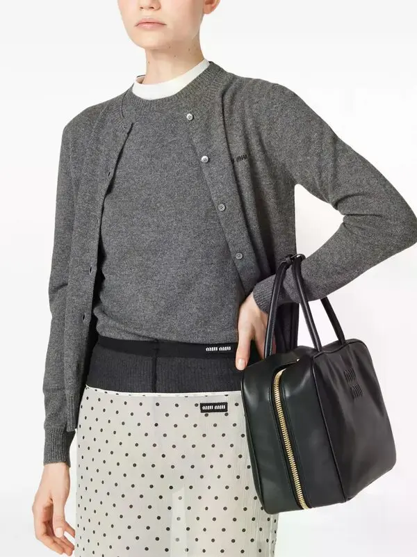 Miu Miu Cashmere Sweater With Logo - Grey