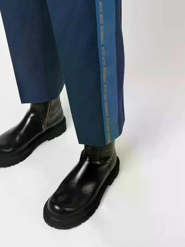 Viktor & Rolf Navy Embroidered Logo Cropped Trousers