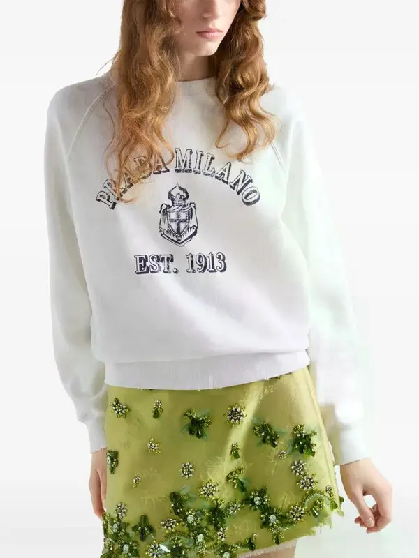 Prada Cotton Crewneck Sweatshirt With Logo Print