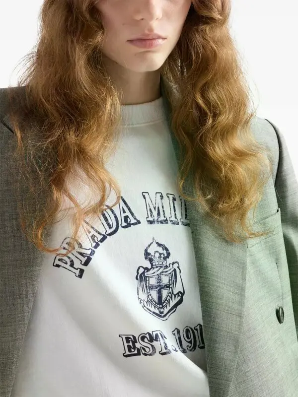 Prada Cotton Crewneck Sweatshirt With Logo Print