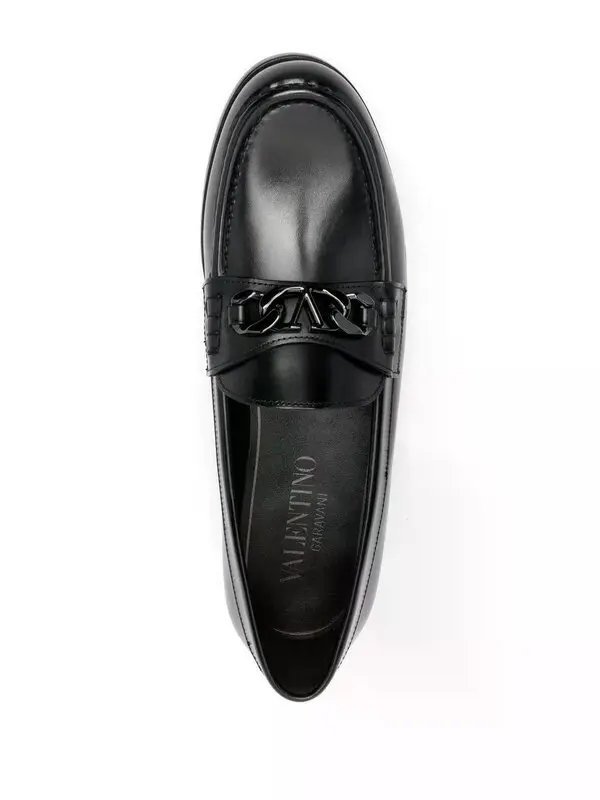Valentino Garavani Vlogo Chain Leather Loafers - Black