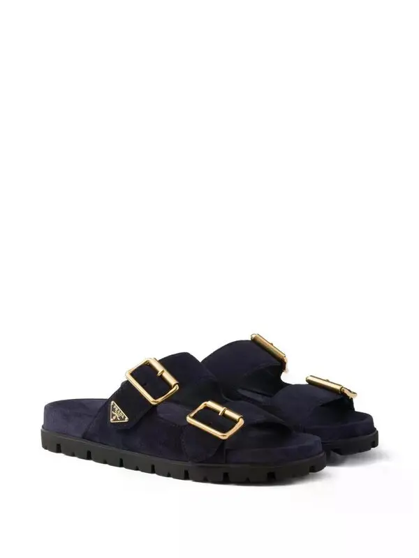 Prada Buckle Suede Slides