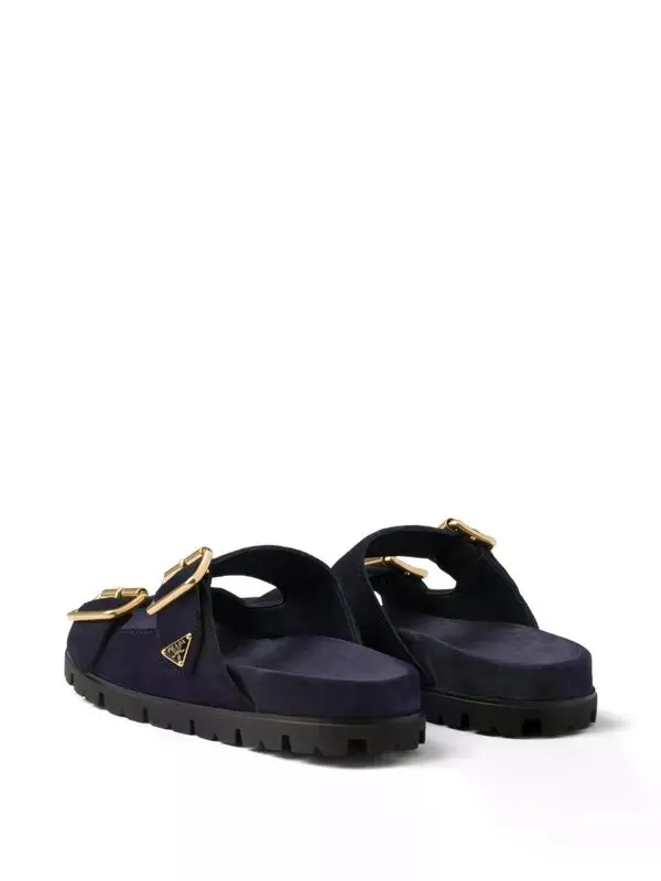 Prada Buckle Suede Slides