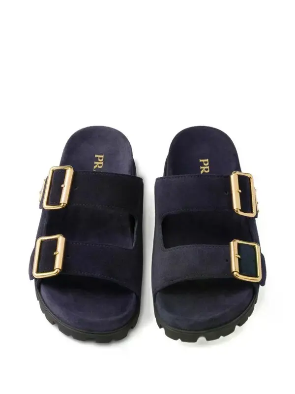 Prada Buckle Suede Slides