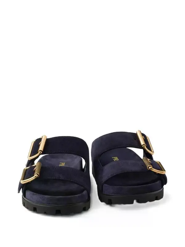 Prada Buckle Suede Slides
