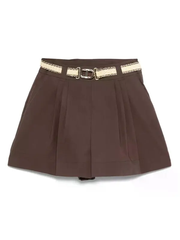 TWINSET Poplin Shorts With Gold-tone Logo Plaque