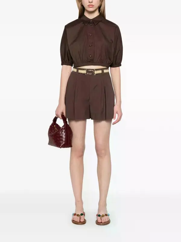 TWINSET Poplin Shorts With Gold-tone Logo Plaque
