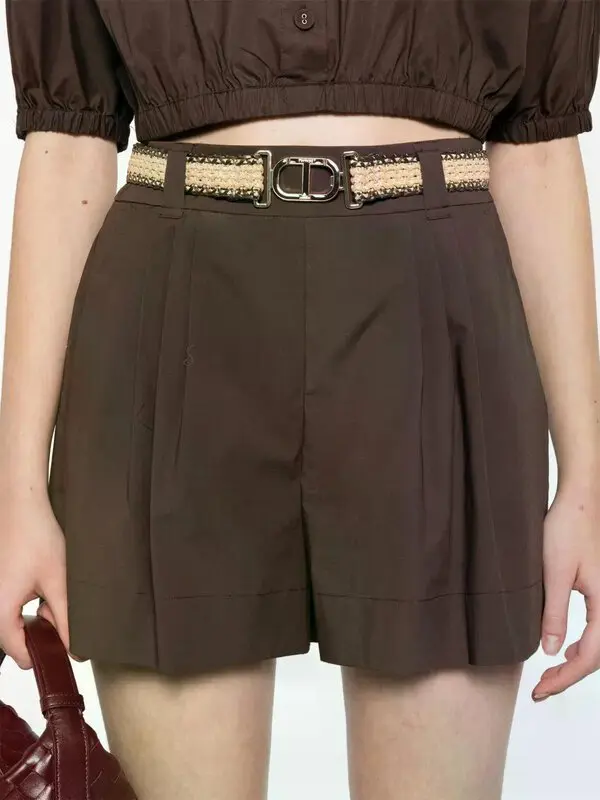 TWINSET Poplin Shorts With Gold-tone Logo Plaque