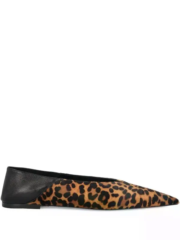 Saint Laurent Leopard Print Leather Ballet Flats - Brown