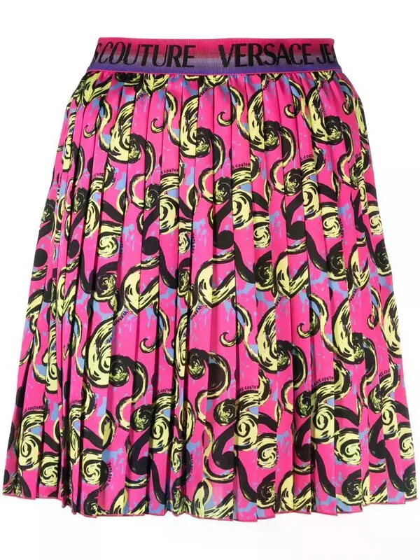 Versace Baroque-print Pleated Miniskirt - Pink