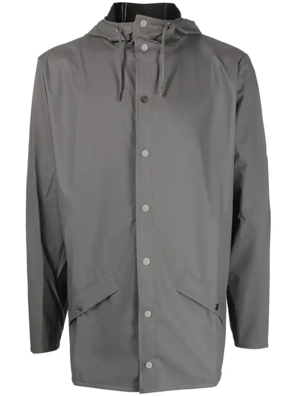 Rains Drawstring-hood Press-stud Parka Coat - Grey