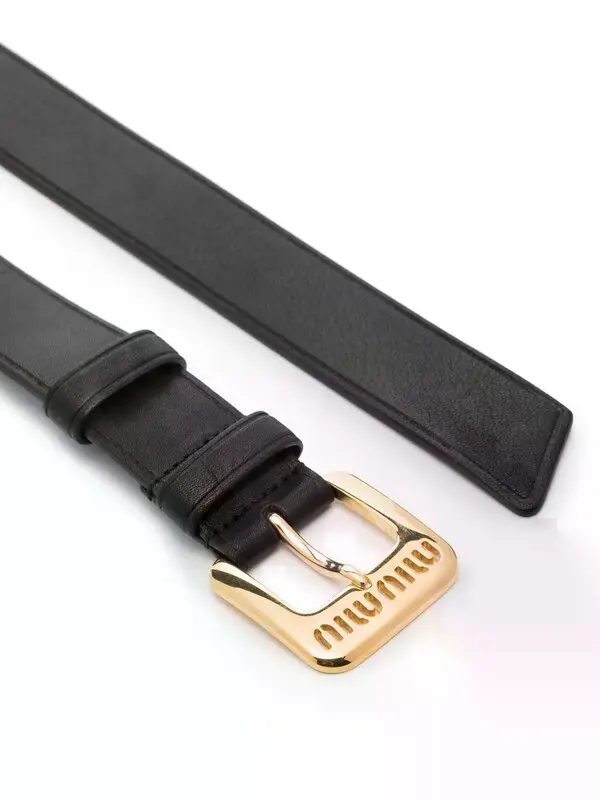 Miu Miu Nappa Leather Belt With Logo Buckle - Black