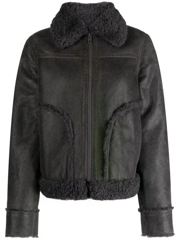 Zadig&Voltaire Kade Shearling-trim Leather Jacket - Grey