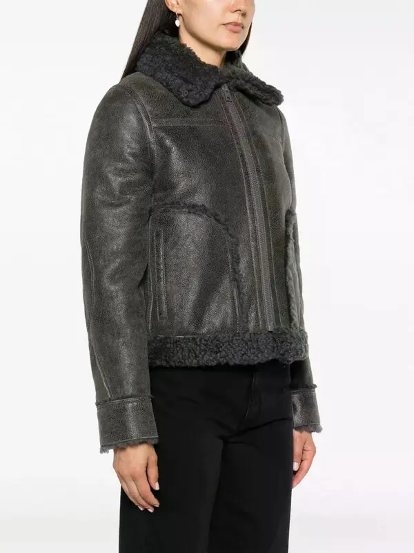 Zadig&Voltaire Kade Shearling-trim Leather Jacket - Grey