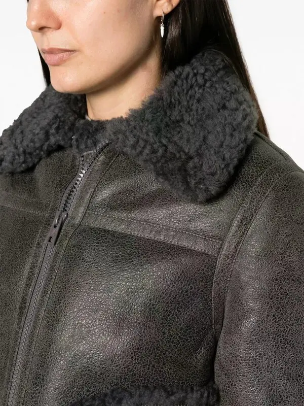 Zadig&Voltaire Kade Shearling-trim Leather Jacket - Grey