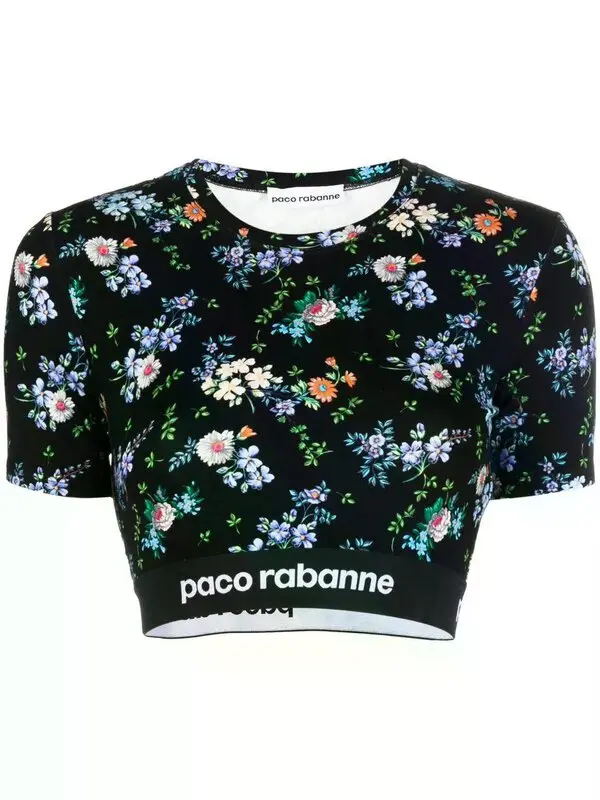 Rabanne Floral Print Cropped Top