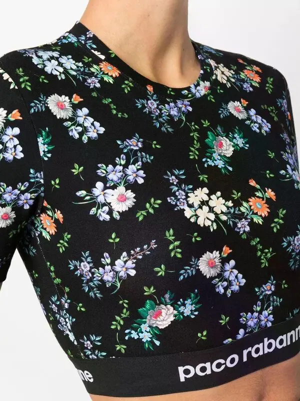 Rabanne Floral Print Cropped Top