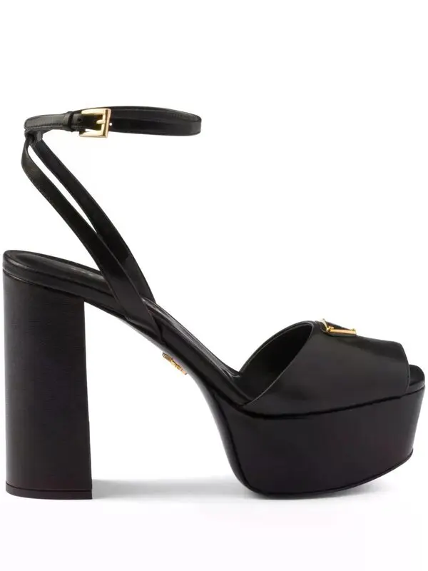 Prada Nappa Leather Platform Sandals With Ankle Straps - Black