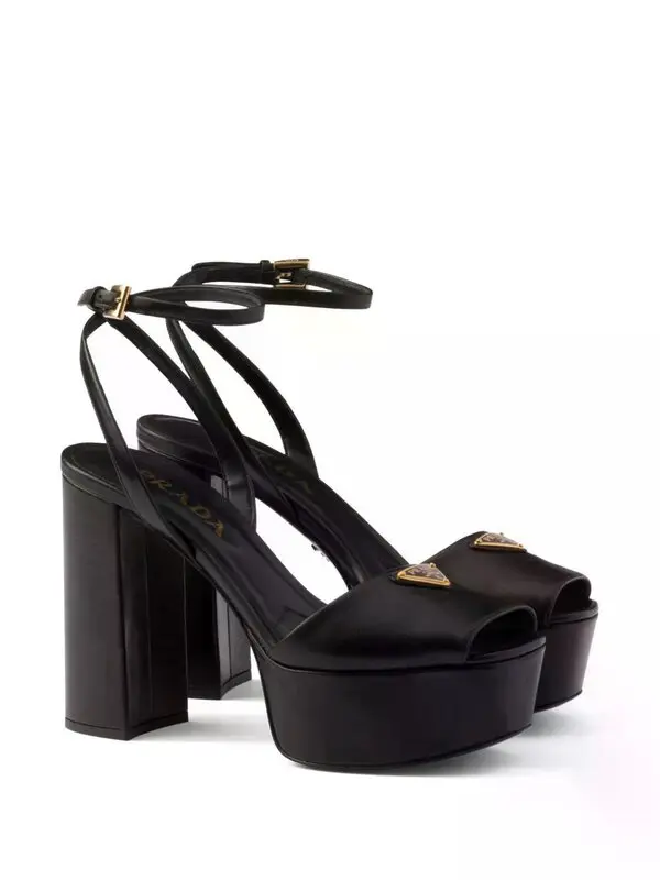 Prada Nappa Leather Platform Sandals With Ankle Straps - Black
